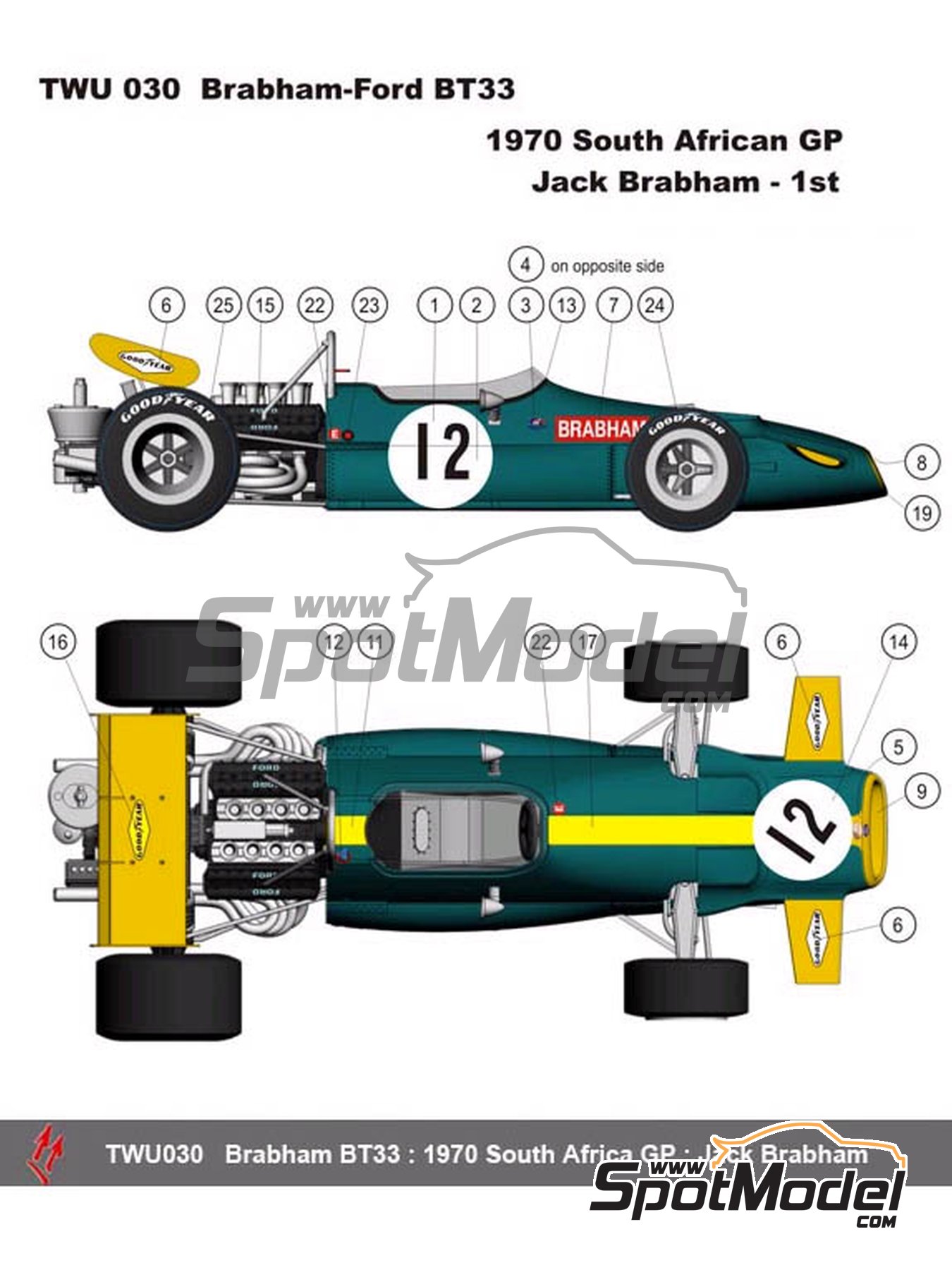 Tameo Kits TWU030: Car scale model kit 1/43 scale - Brabham Ford BT33 #12 - Jack Brabham (AU ...